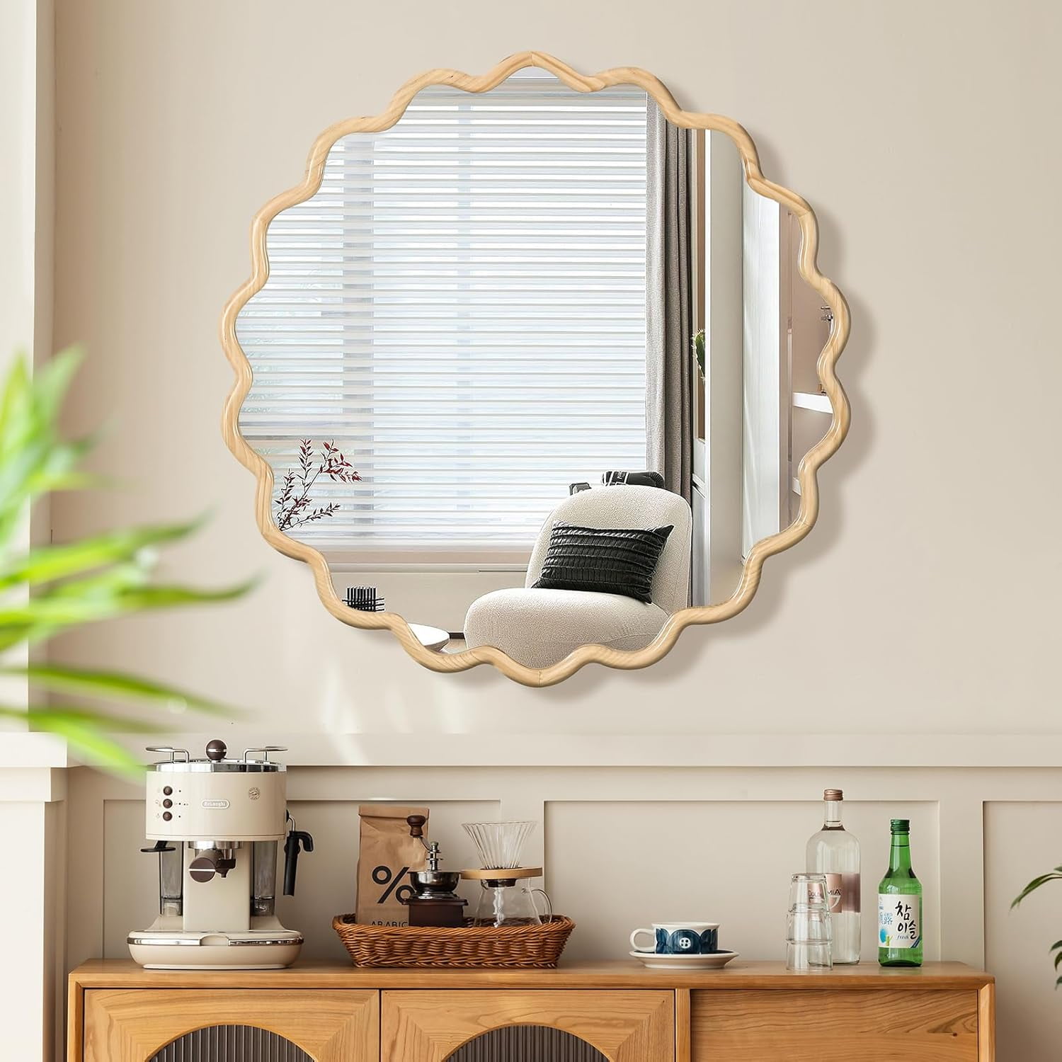 42" x 42" Natural Wood Framed Vanity Round Bathroom Mirrors, Wall ...