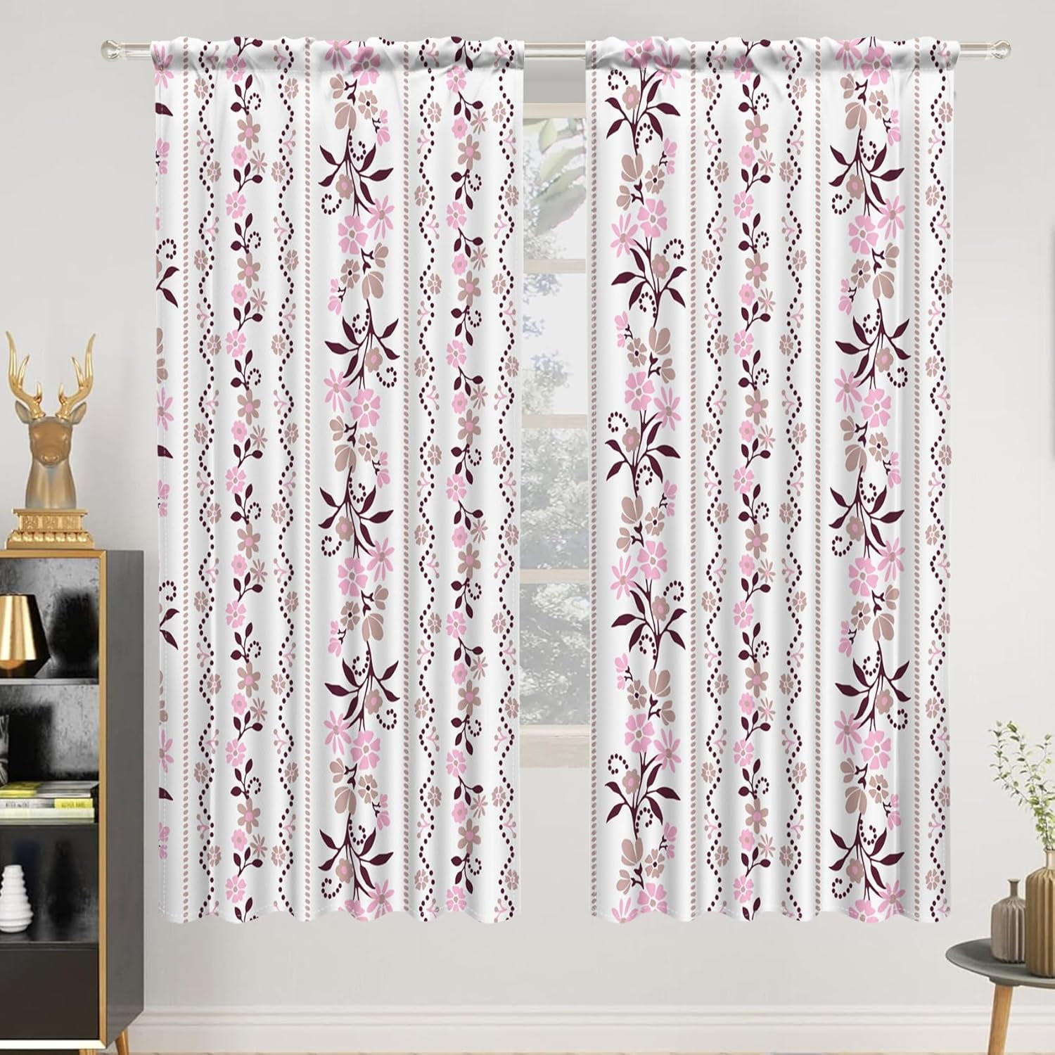 42 x 63 Inch Boho Floral Curtains for Bedroom Breathable Linen Country ...