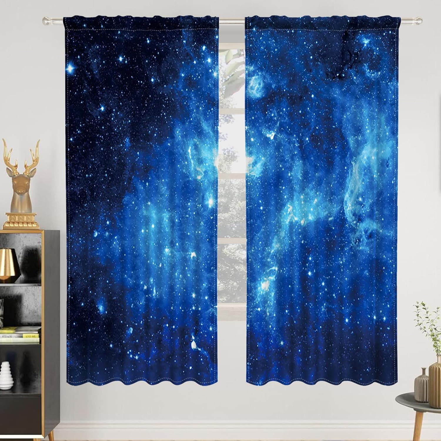 42 x 63 Inch Galaxy Outer Space Cafe Curtains Window Treatment Universe ...