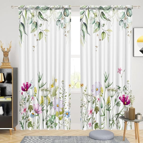 42 x 63 Inch Rustic Wildflower Curtains for Living Room Green Plant ...