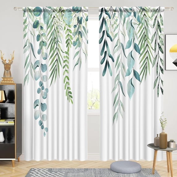 42 x 84 Inch Green Leaves Bathroom Window Curtains with Rod Pocket ...