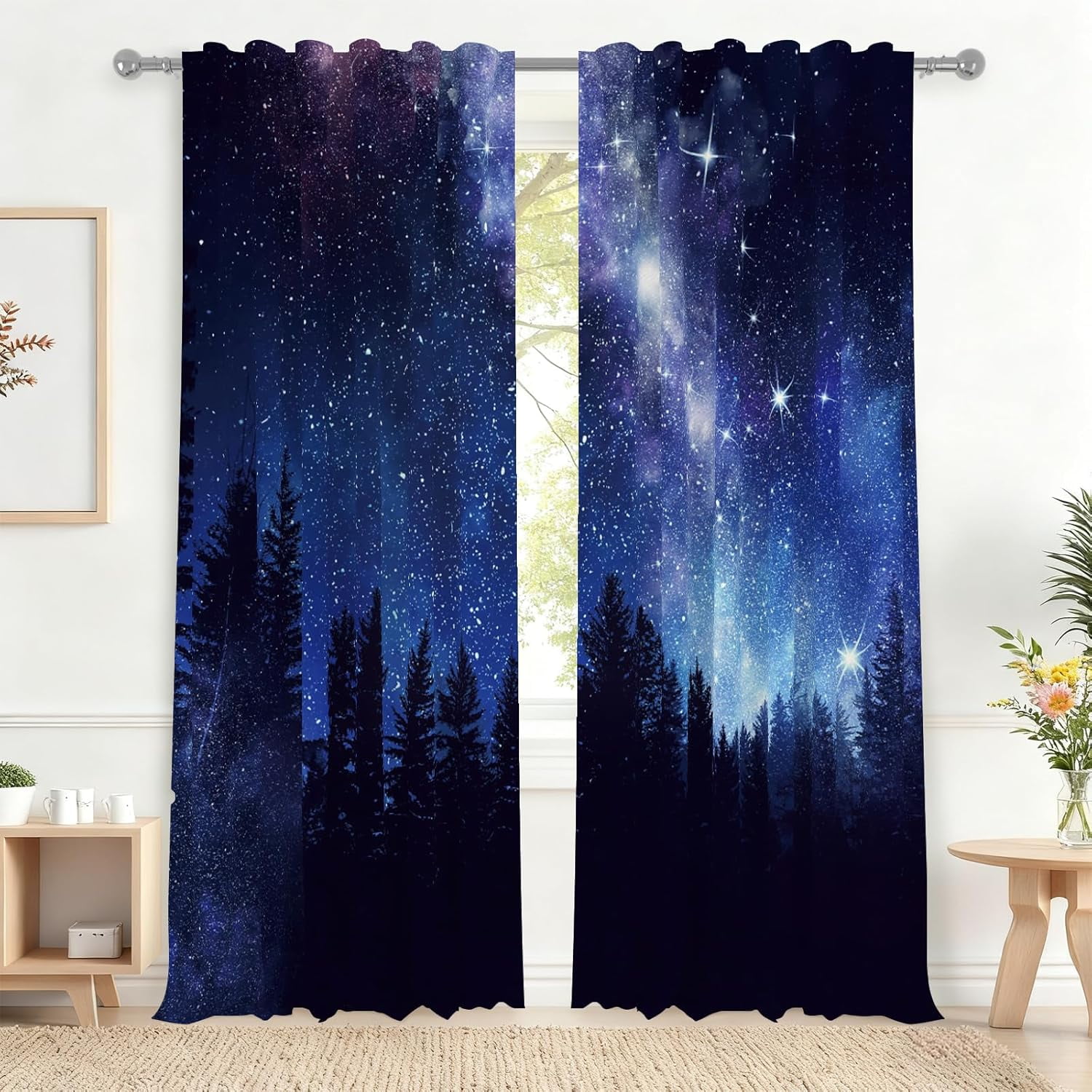 42 x 84 Inch Starry Night Sky Blackout Curtains Twinkle Star Forests ...
