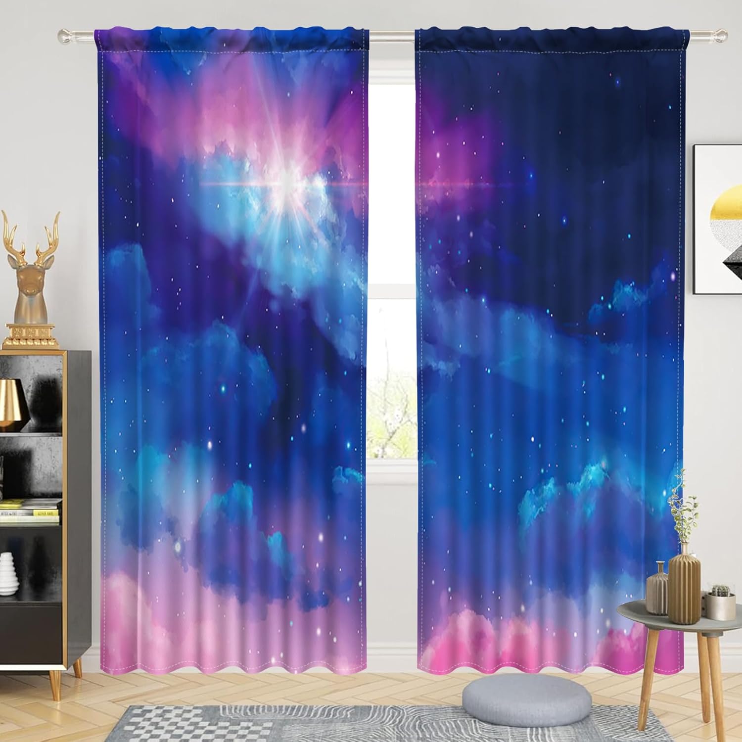 42 x 84 Inch Universe Galaxy Blackout Curtains Outer Space Blue Pink ...