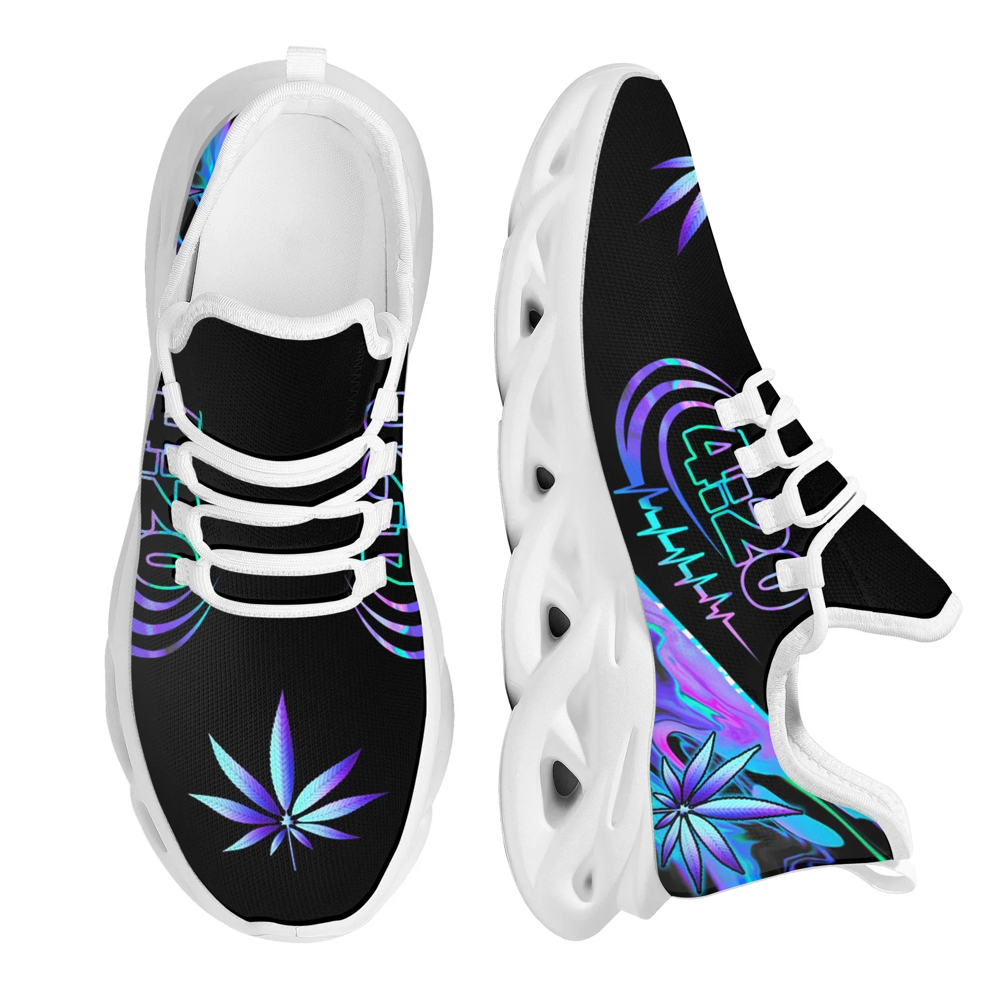 420 Blue Trippy Weed Pattern Ladies Flat Shoes Comfortable Lace up ...