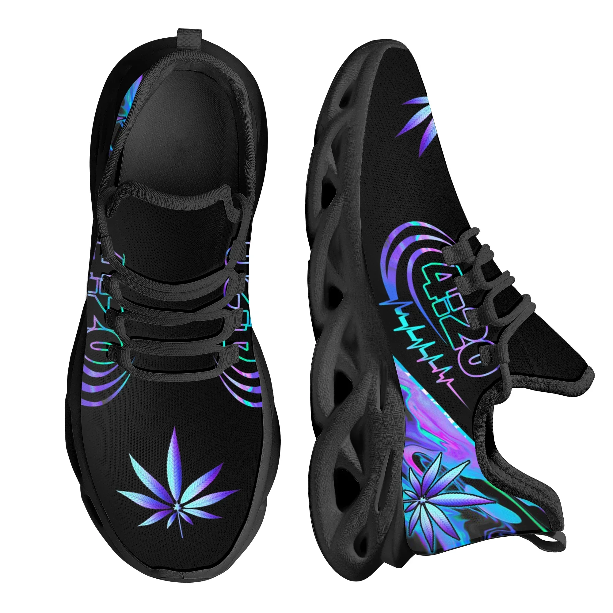 420 Blue Trippy Weed Pattern Ladies Flat Shoes Comfortable Lace up ...