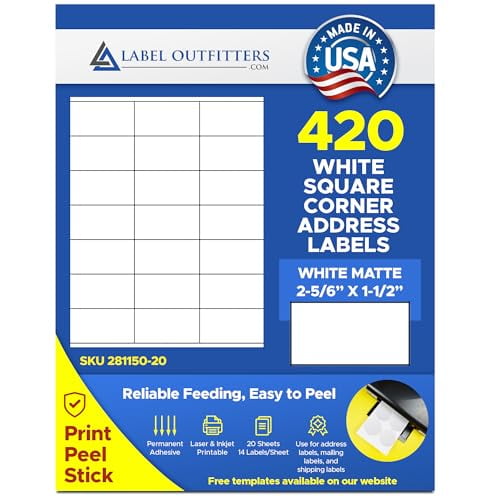 420 Label Outfitters Blank Printable White Matte Square Corner Address ...