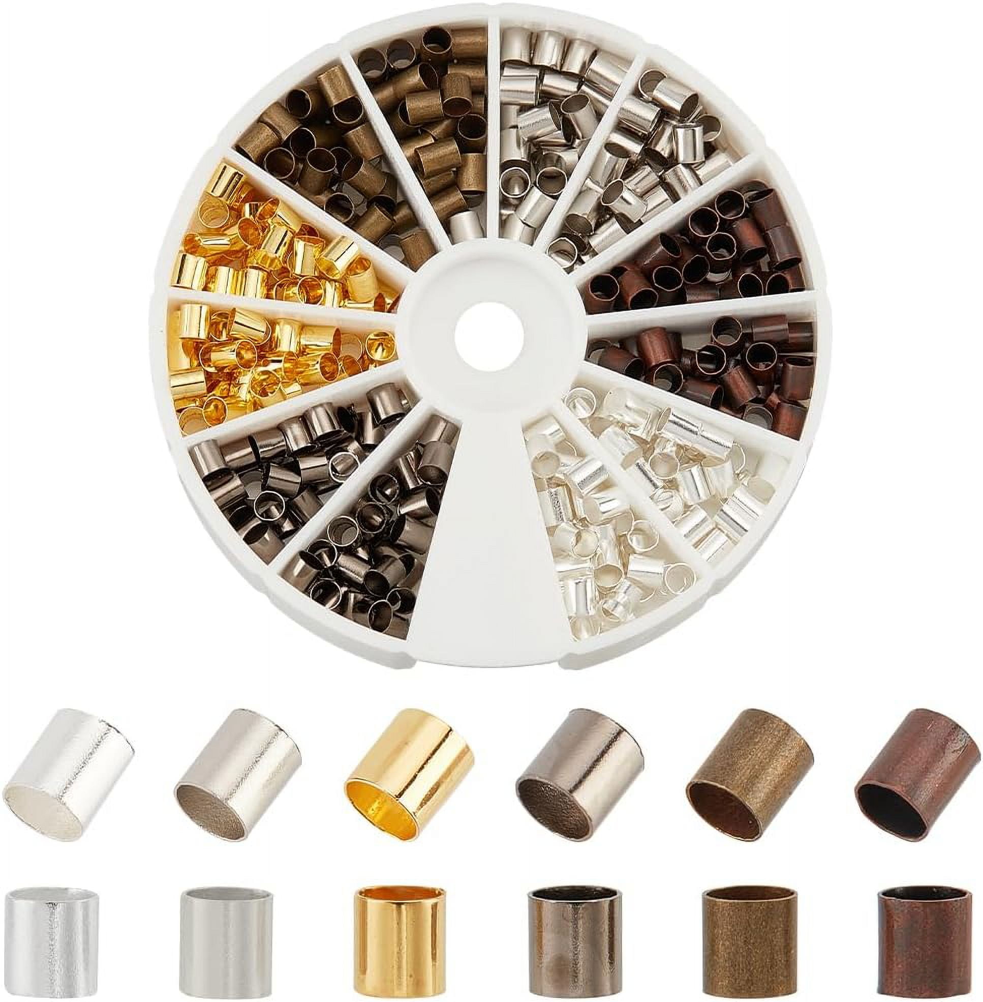 420 Pcs 3mm Brass Tube Crimp Beads, 6 Colors Cord End Caps Tube Crimp ...