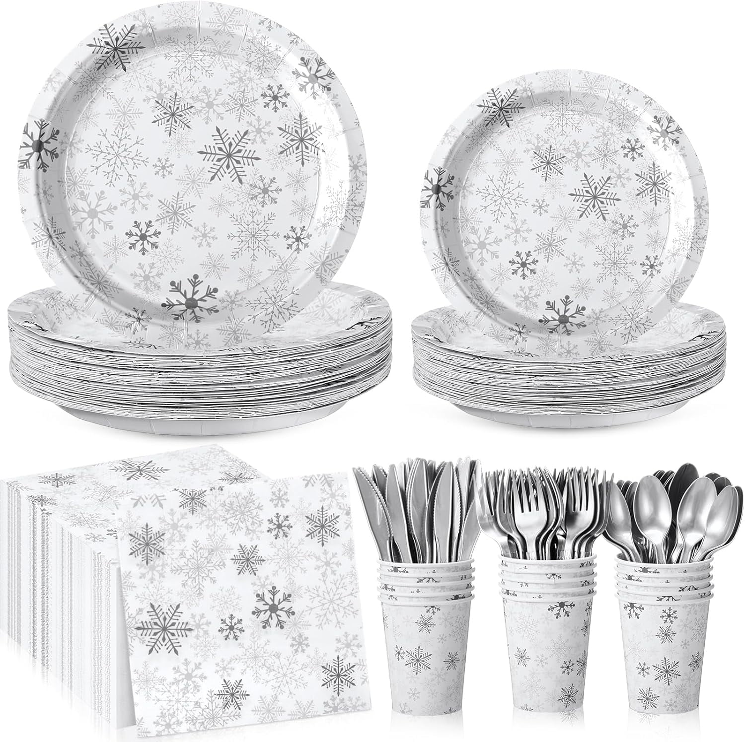 420 Pcs Winter Snowflake Tableware Set Winter Wonderland Party Supplies ...