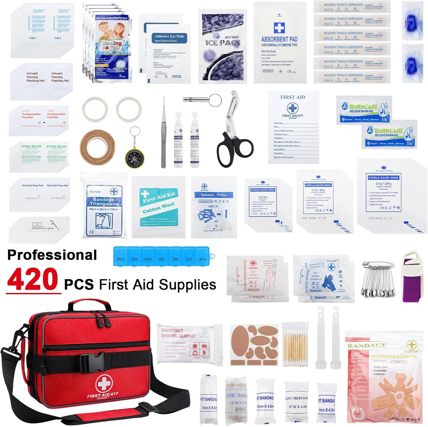 420 Piece Large First Aid Kit for Home, Car, Travel, Camping, Truck ...