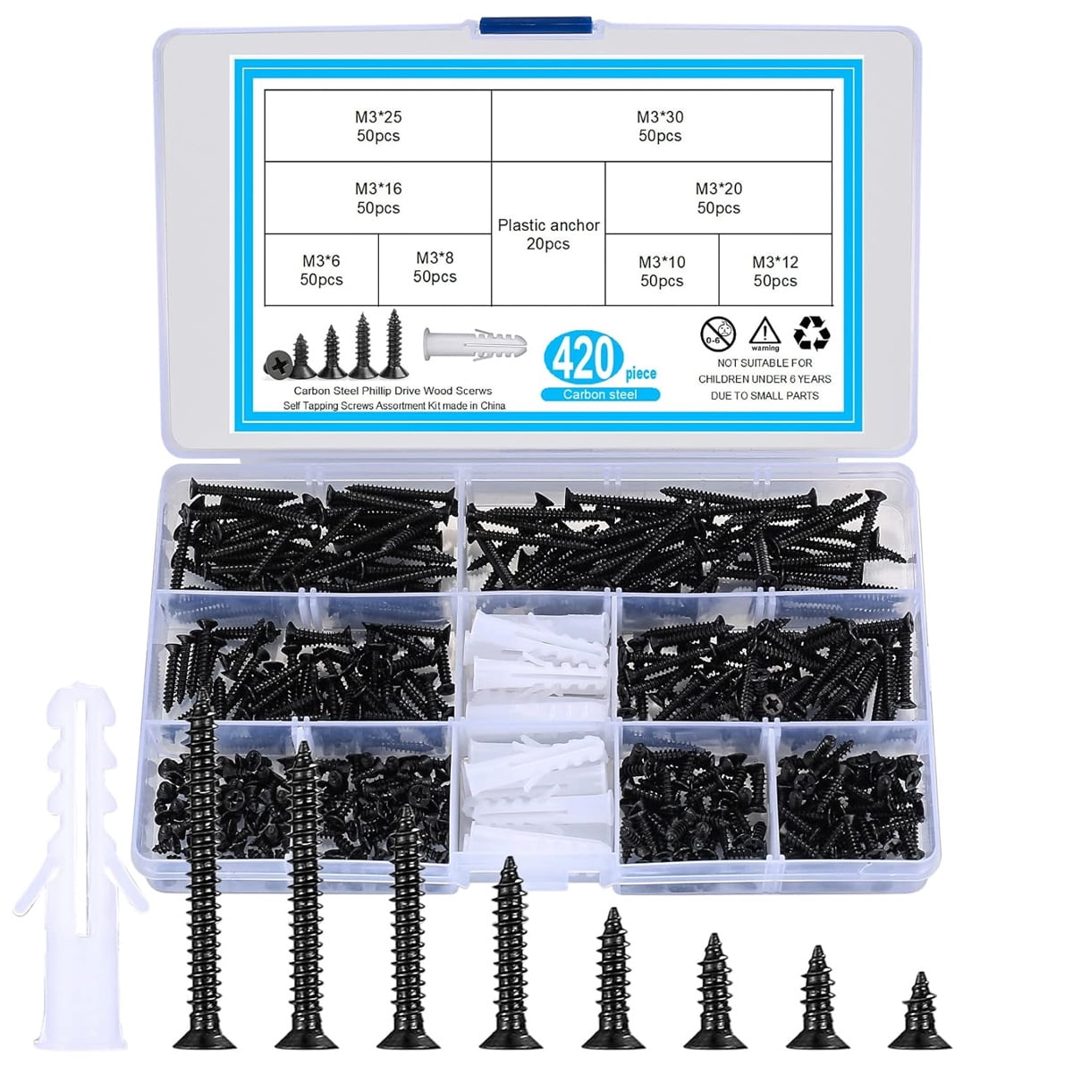 420 Pieces Self Tapping Screws, M3 304 Stainless Steel Wood Screws ...