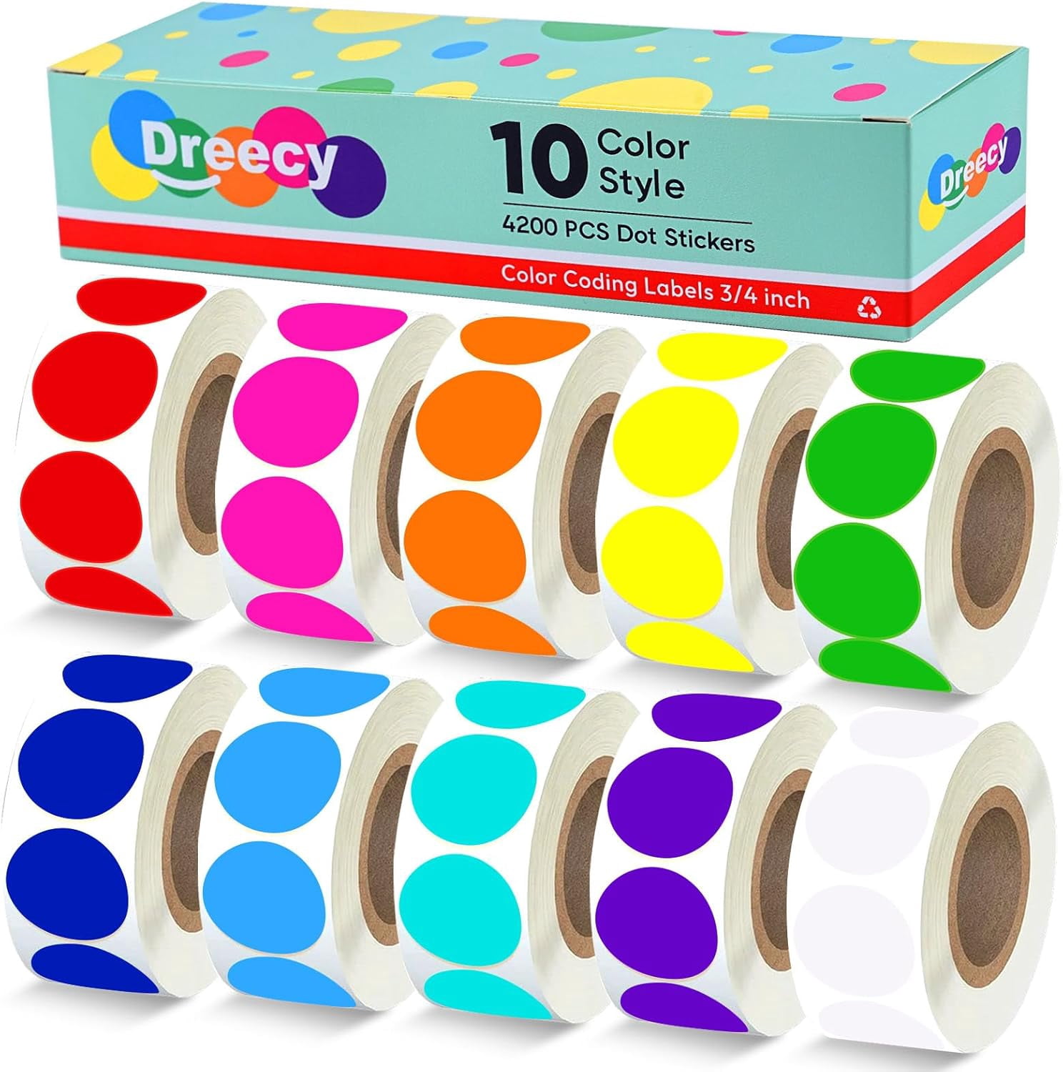 4200 PCS 3/4" Colored Dot Stickers, 10 Color Round Color Coding Labels ...