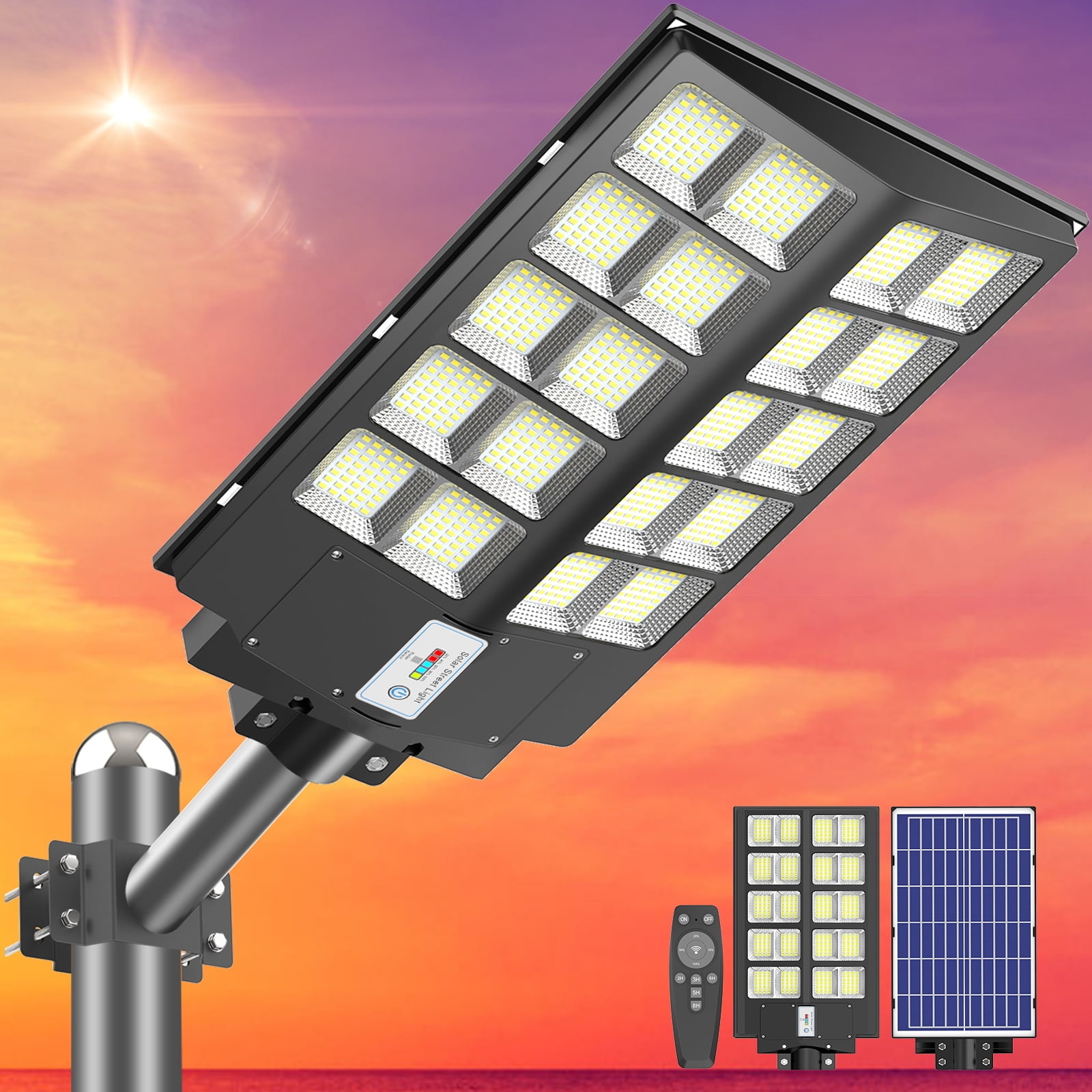 4200W Solar Street Light Outdoor Waterproof 450000 Lumens Dusk to Dawn ...
