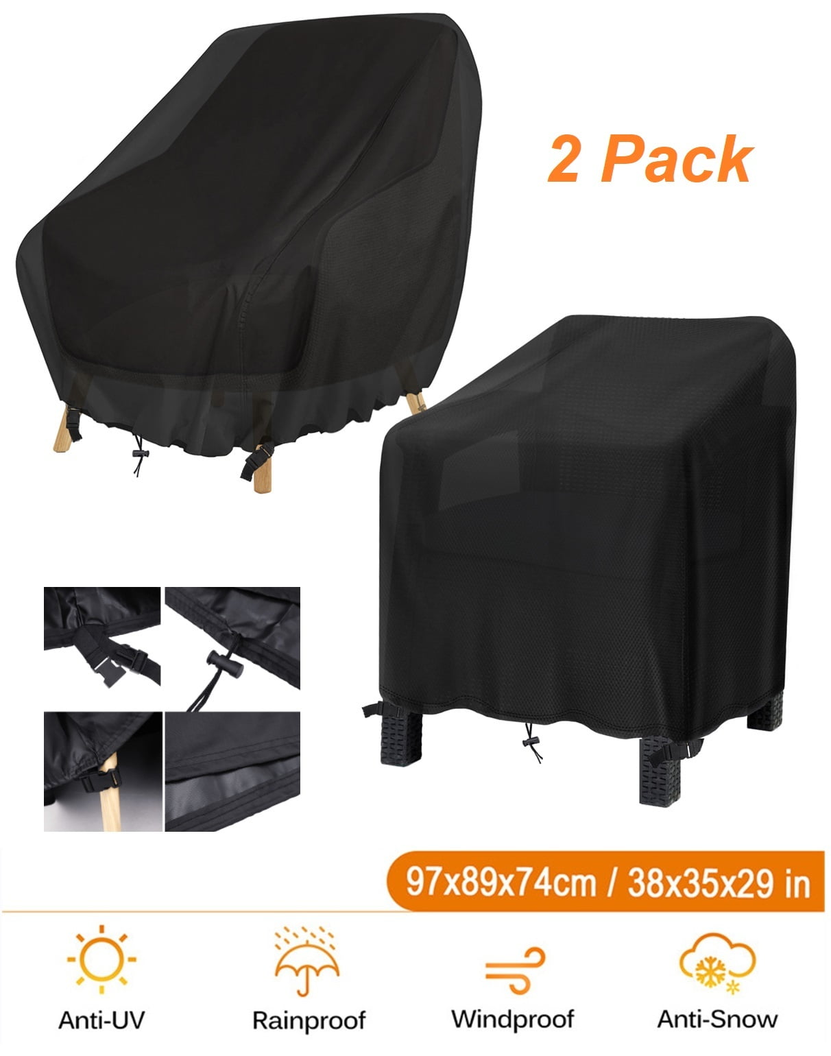 "420D Patio Chair Covers, 35""Wx38""Dx29""H, Waterproof, All Weather ...