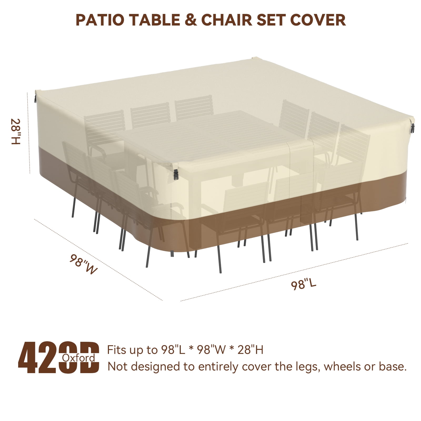 420D Square Waterproof Patio Furniture Cover for Outdoor Table and ...