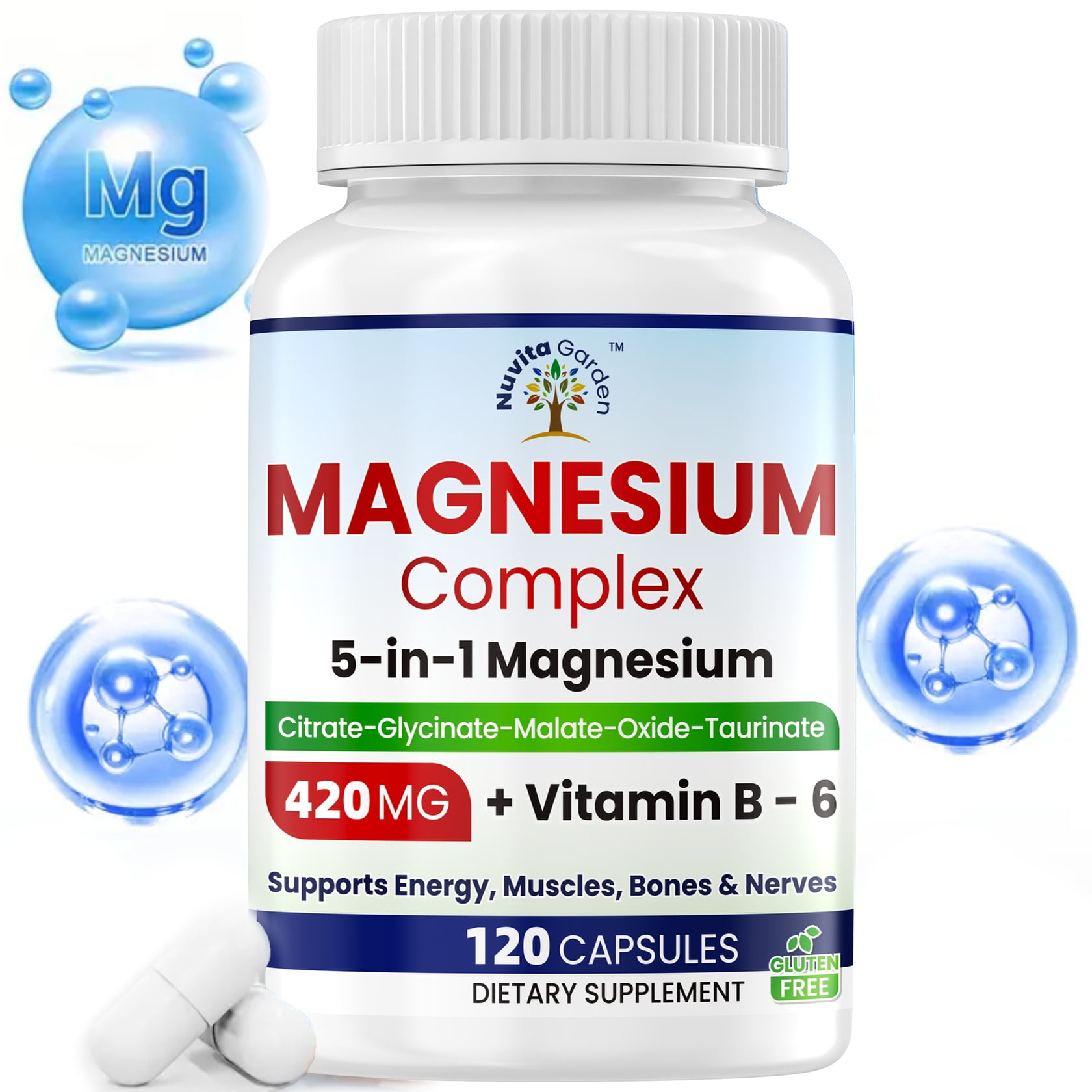 420MG Magnesium Complex Vitamin B6, 100% Chelated for Max Absorption ...