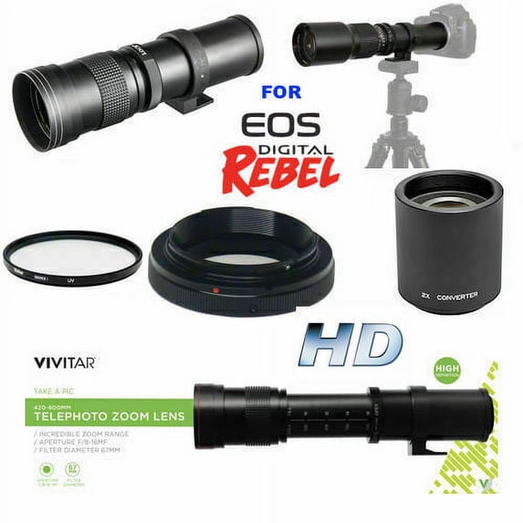 420MM-1600MM TELEPHOTO ZOOM LENS +FILTER FOR CANON EOS REBEL T5 T6 T7 ...