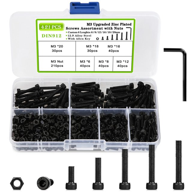 420PCS M3 Nuts and Bolts Assortment Kit, Hex Socket Head Cap Machine M3 ...