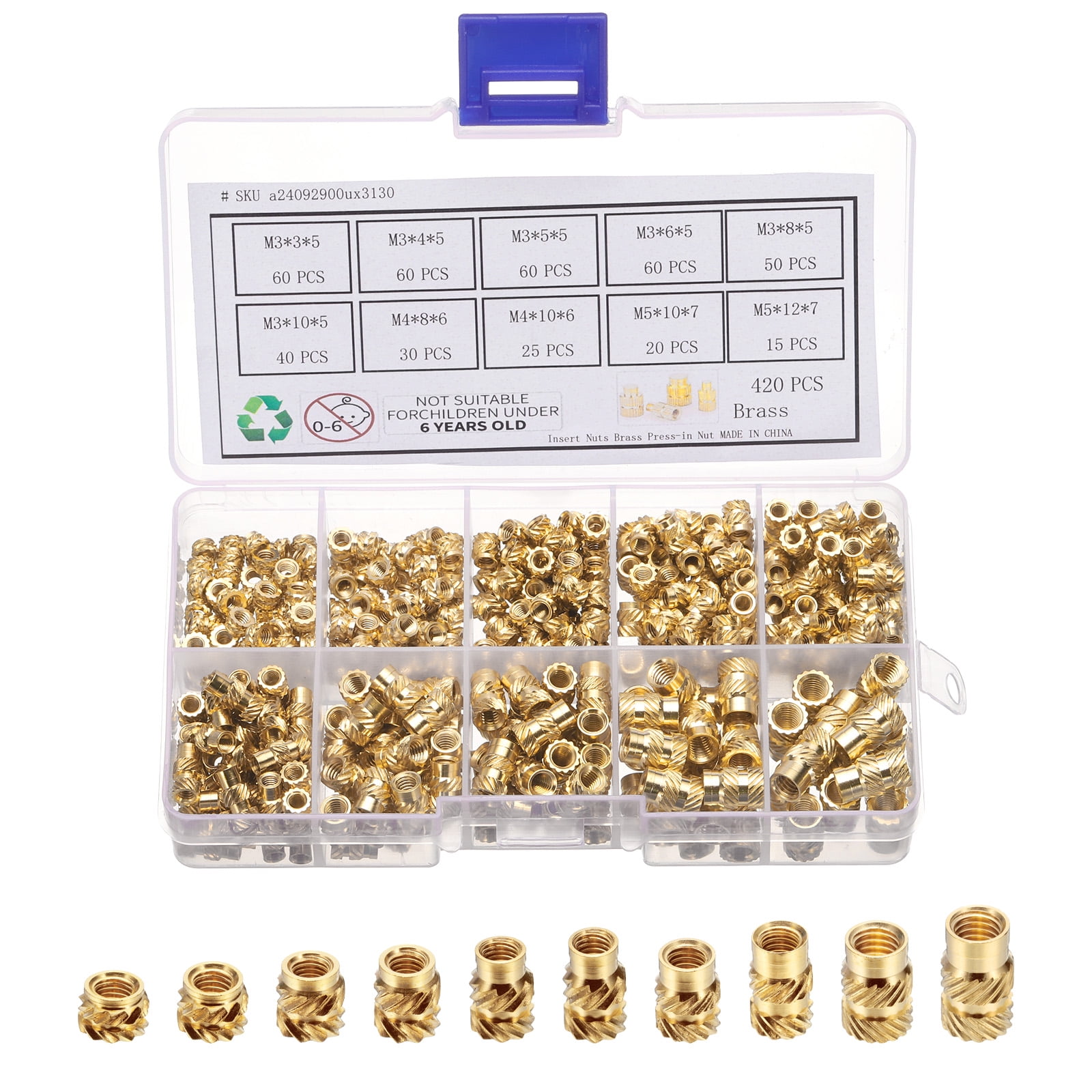 420Pack M3 M4 M5 Metric Threaded Inserts Brass Heat Set Insert Knurled ...