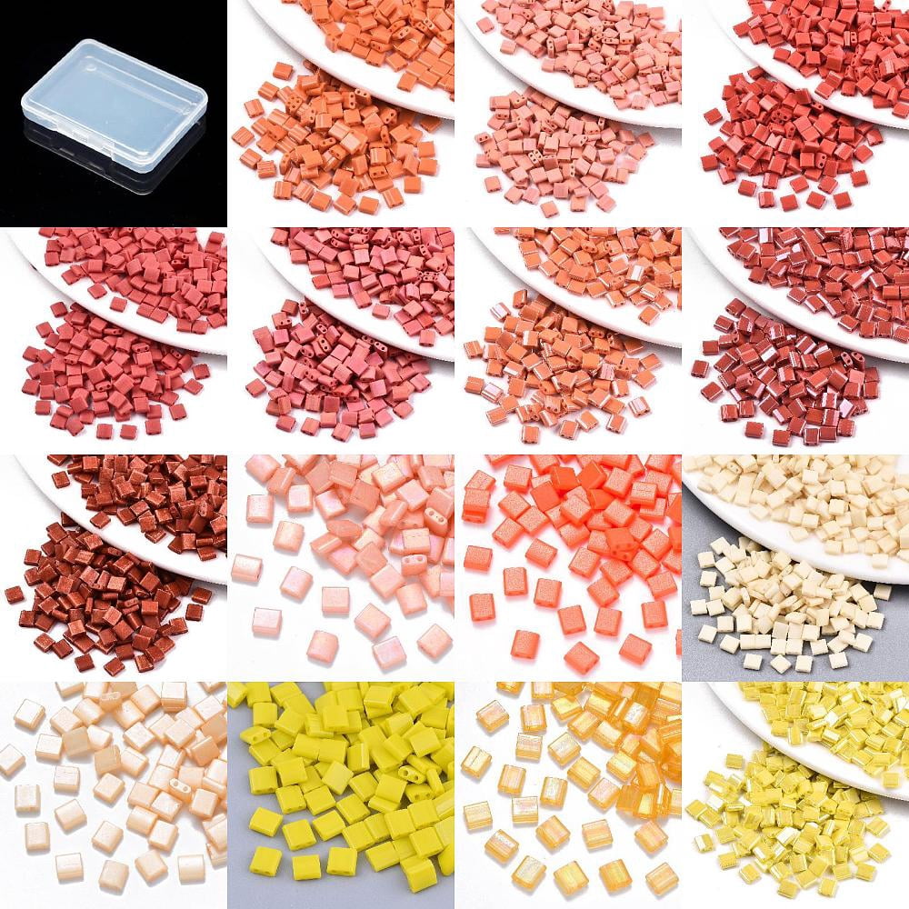 420Pcs 14 Colors 2-Hole Glass Seed Beads Opaque Frosted Colours Rainbow ...