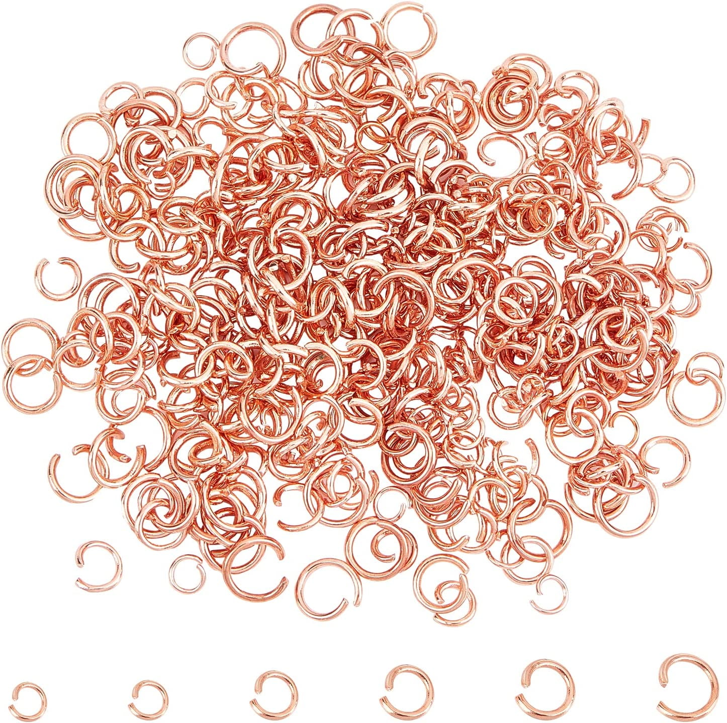 420Pcs 6 Styles 304 Stainless Steel Open Jump Rings Round Rose Gold 3 ...