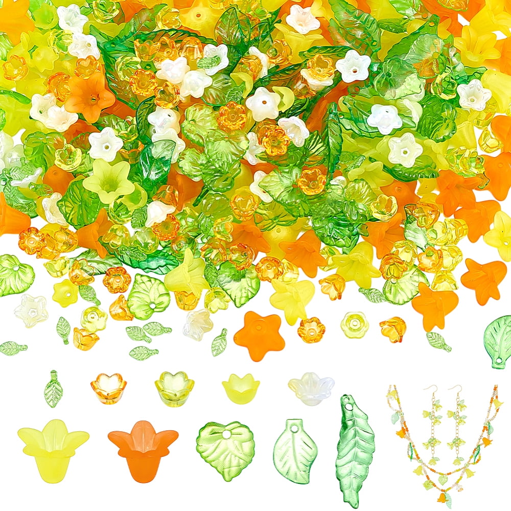 420Pcs Acrylic Beads Assortment Kit with Leaf Flower Beads Mixed Color ...