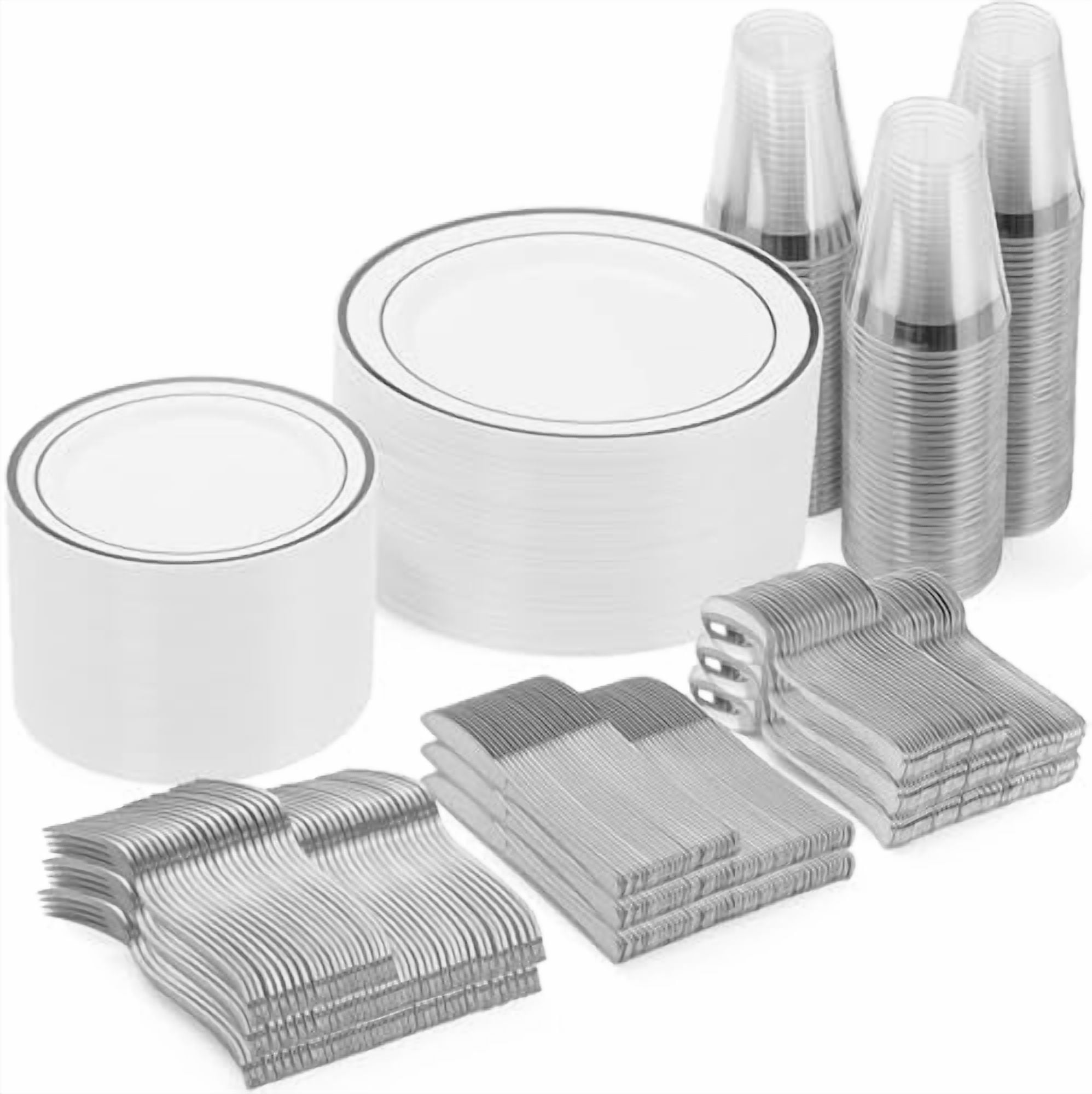 420Pieces silver Disposable Plates for 70 Guests, Plastic Plates for ...