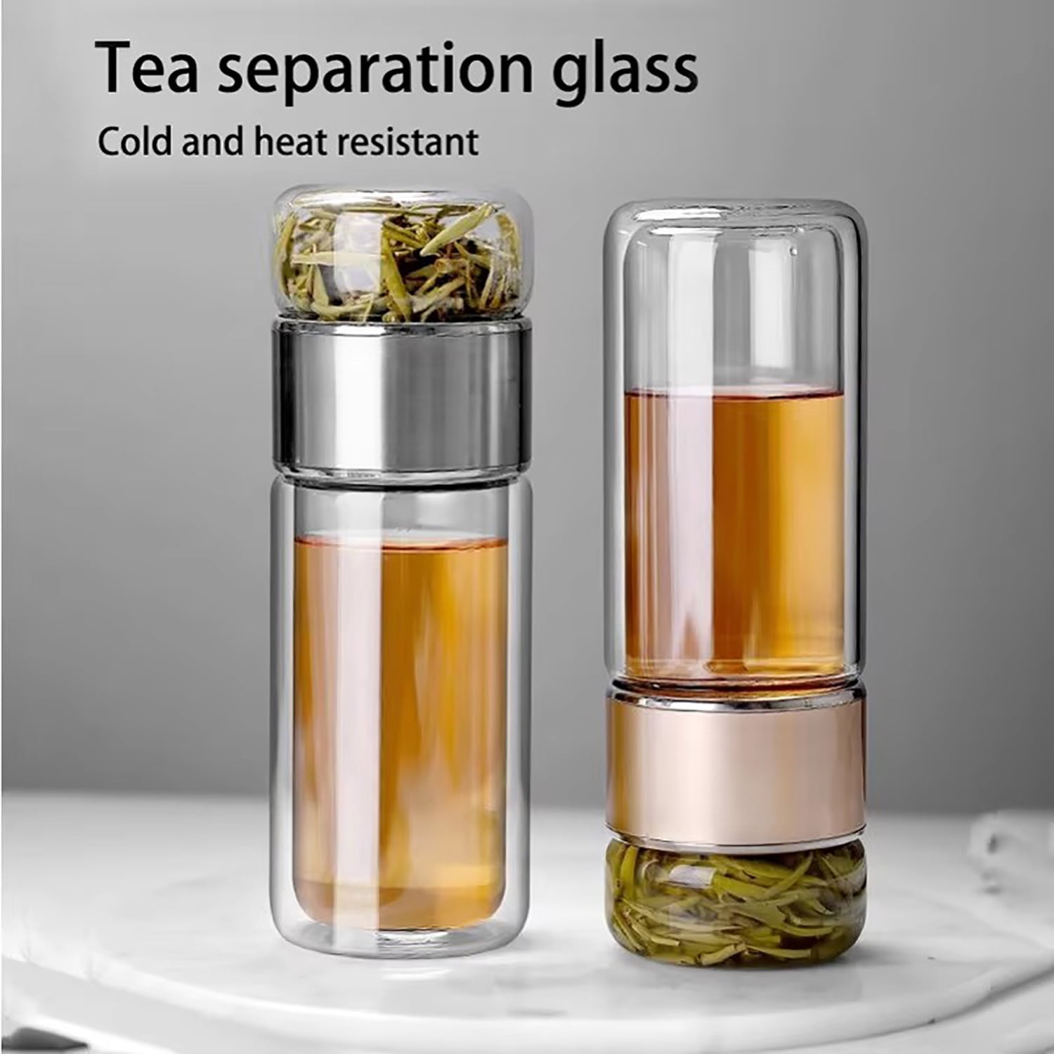 420ml Glass Double Wall Water Bottle with Infuser, Leakproof Portable ...