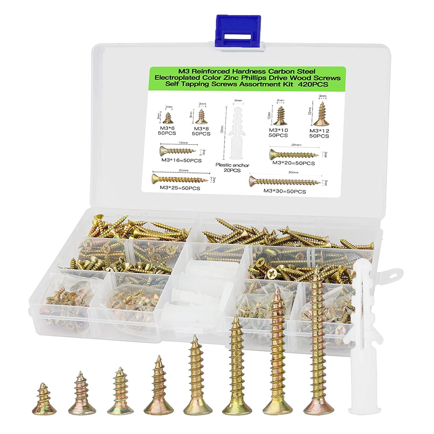 420pcs Carbon Steel Cross Countersunk Head Self-tapping Screws With ...