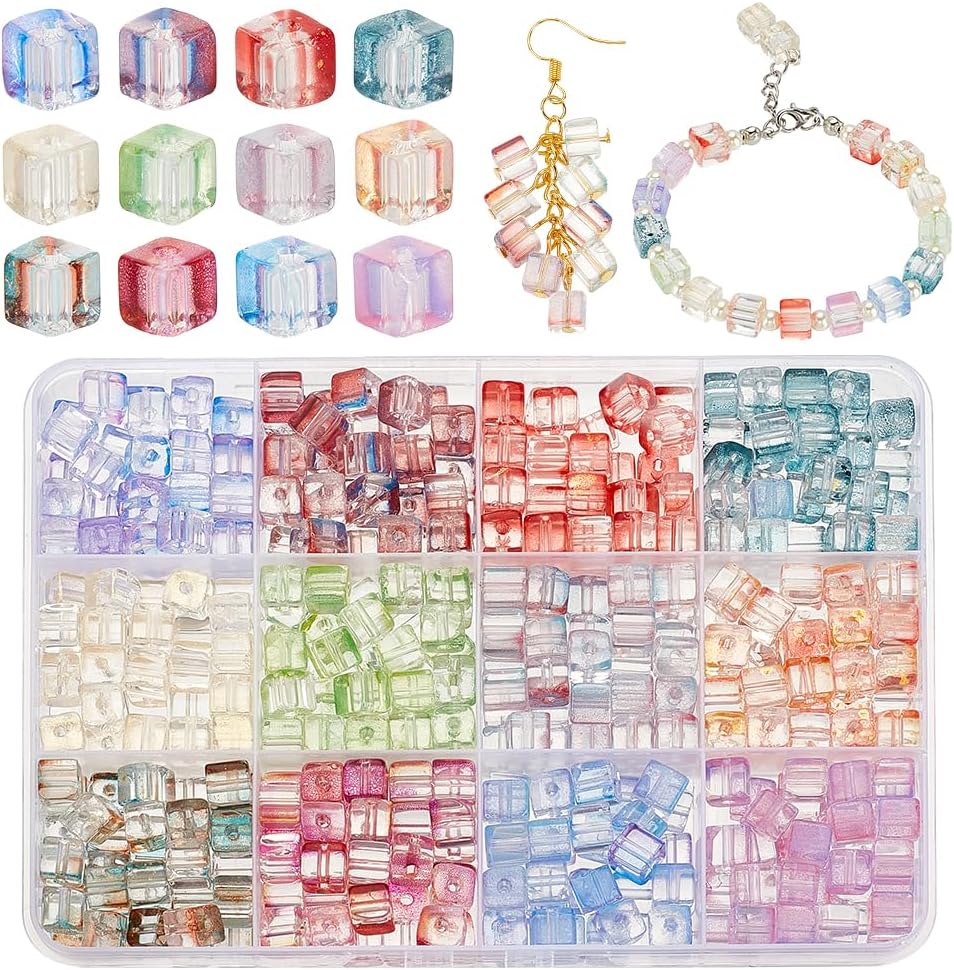 420pcs Cube Glass Beads 12 Colors 8mm Crystal Spacer Beads Square Glass ...