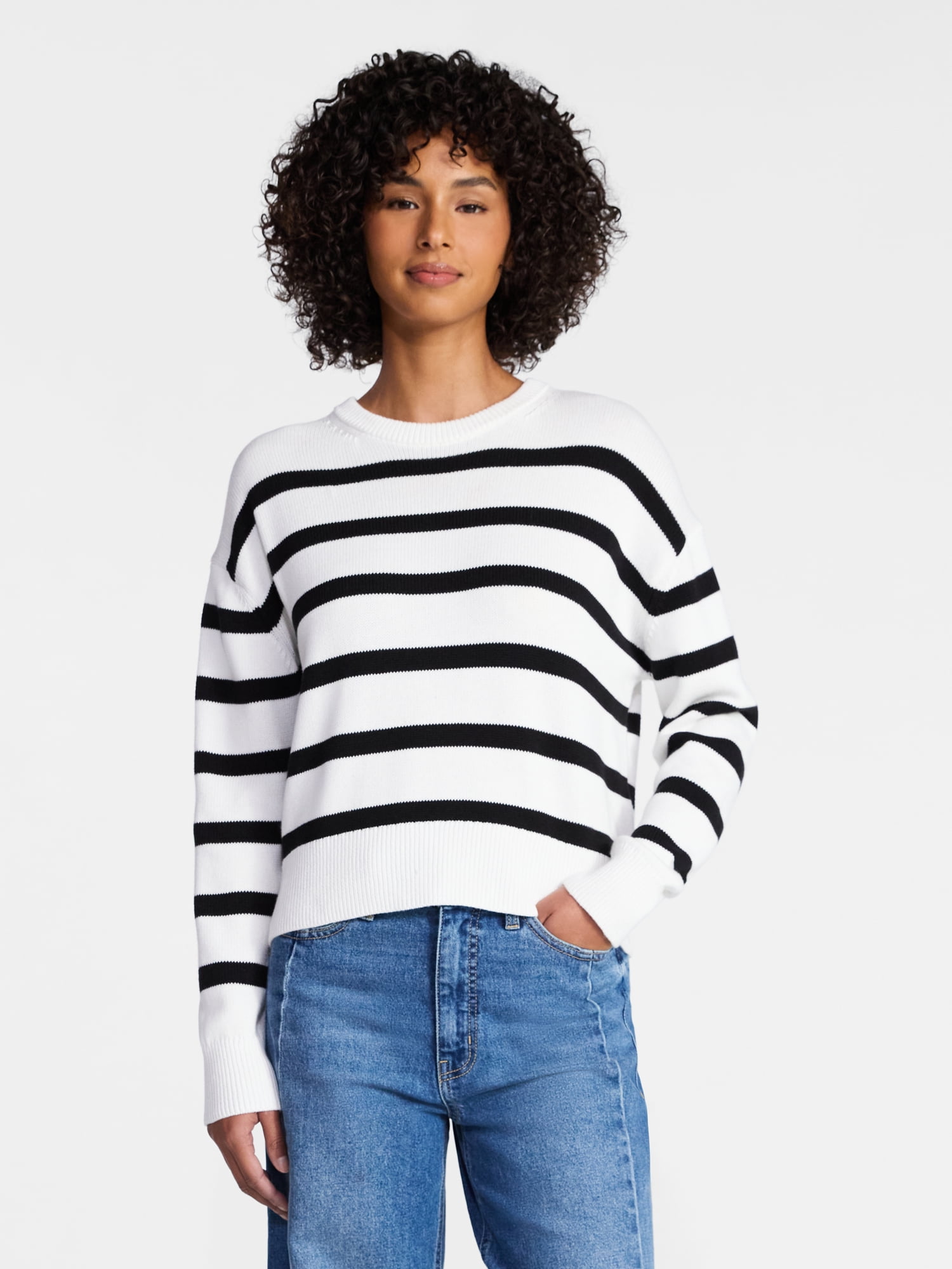 Time and Tru Women's Pullover Crewneck Sweater with Long Sleeves, Sizes ...