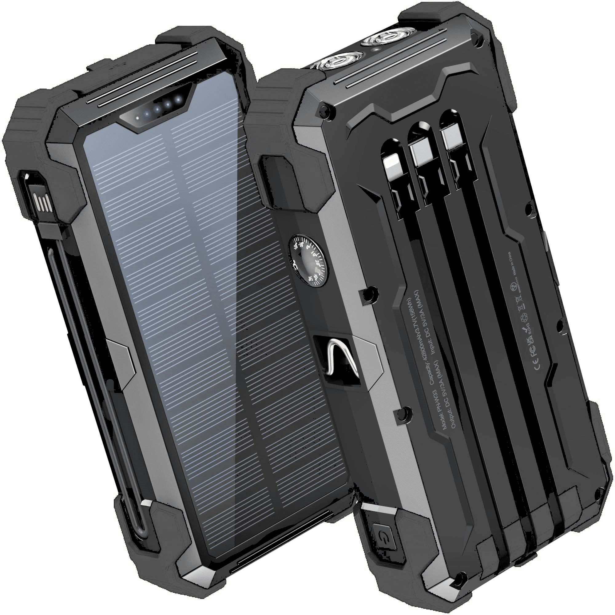 42800mAh Solar Power Bank with Built-in Cables, Solar Charging ...