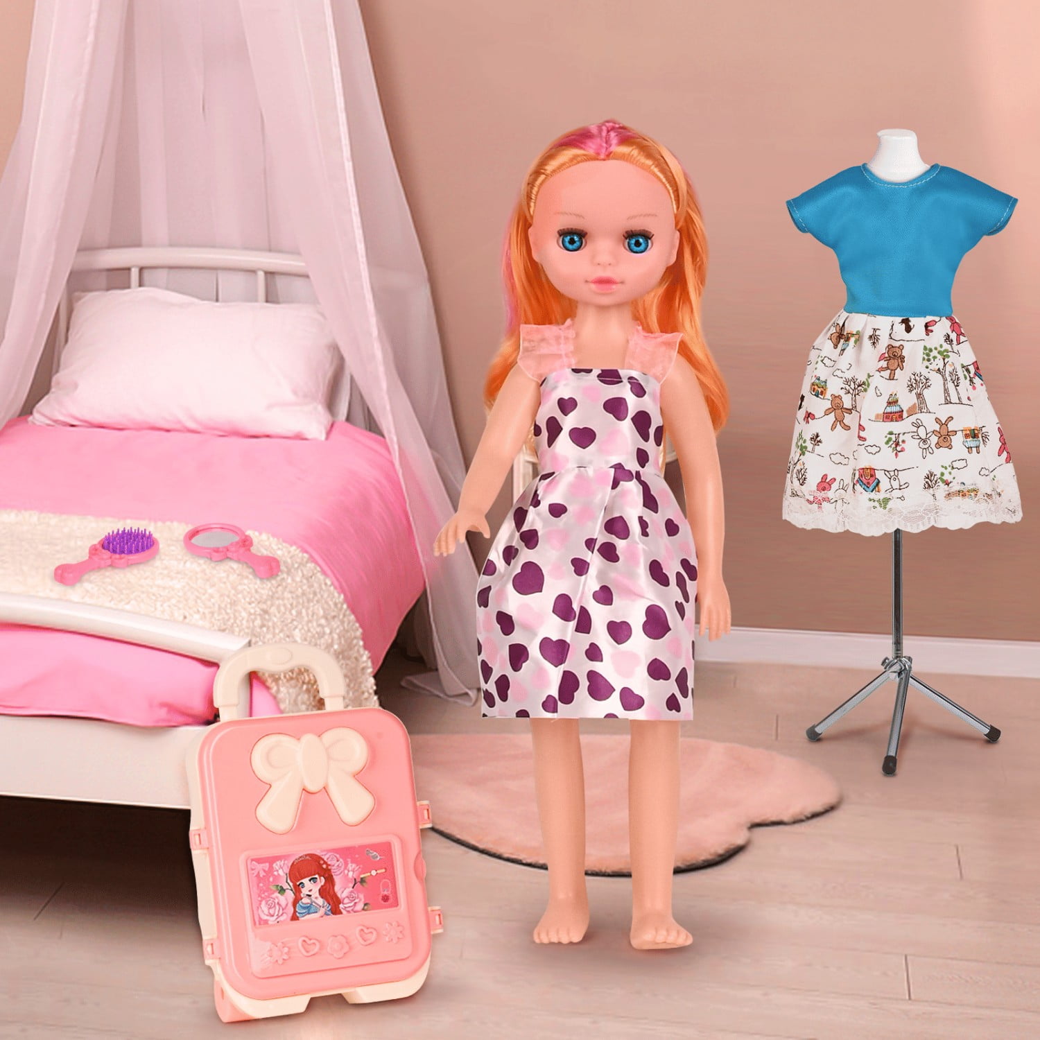 42CM Fashion Doll with Suitcase Skirt and Accessories for Kids ...