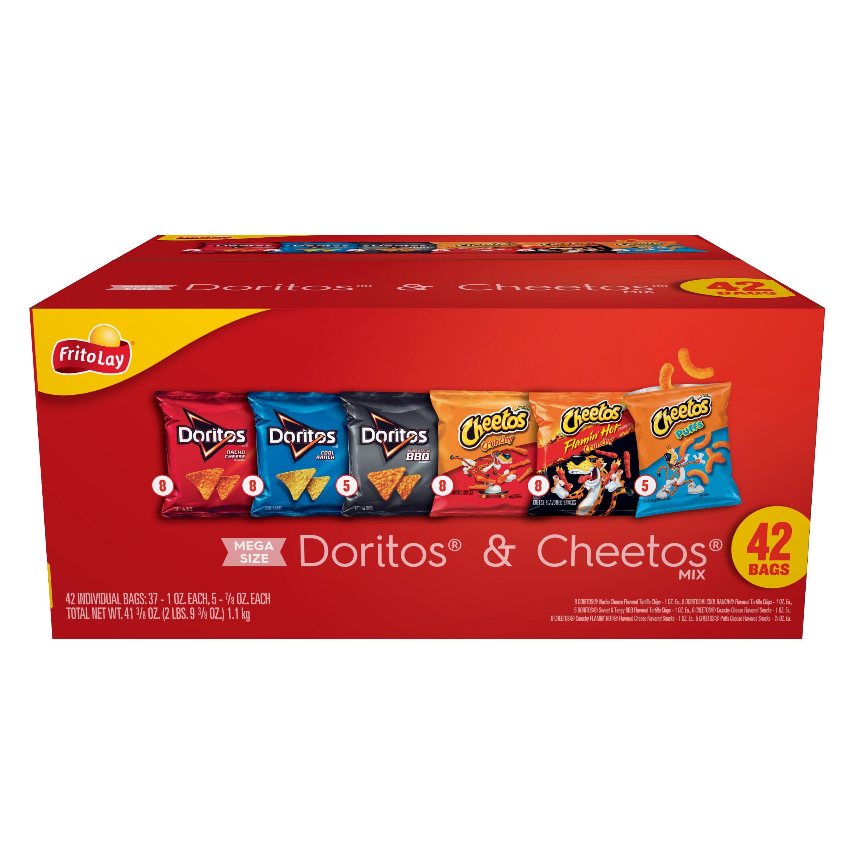 Frito Lay Doritos & Cheetos Mix Variety Pack, Mega Size, 41.375 oz, 42 ...