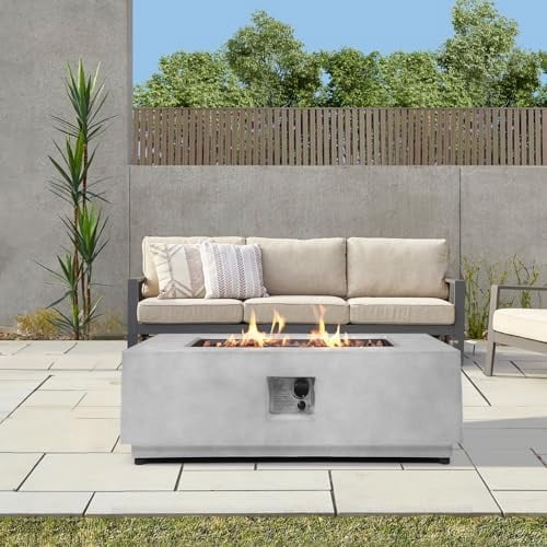 42Inch Concrete Firepits for Outside, 50,000 BTU Rectangle Propane Fire ...