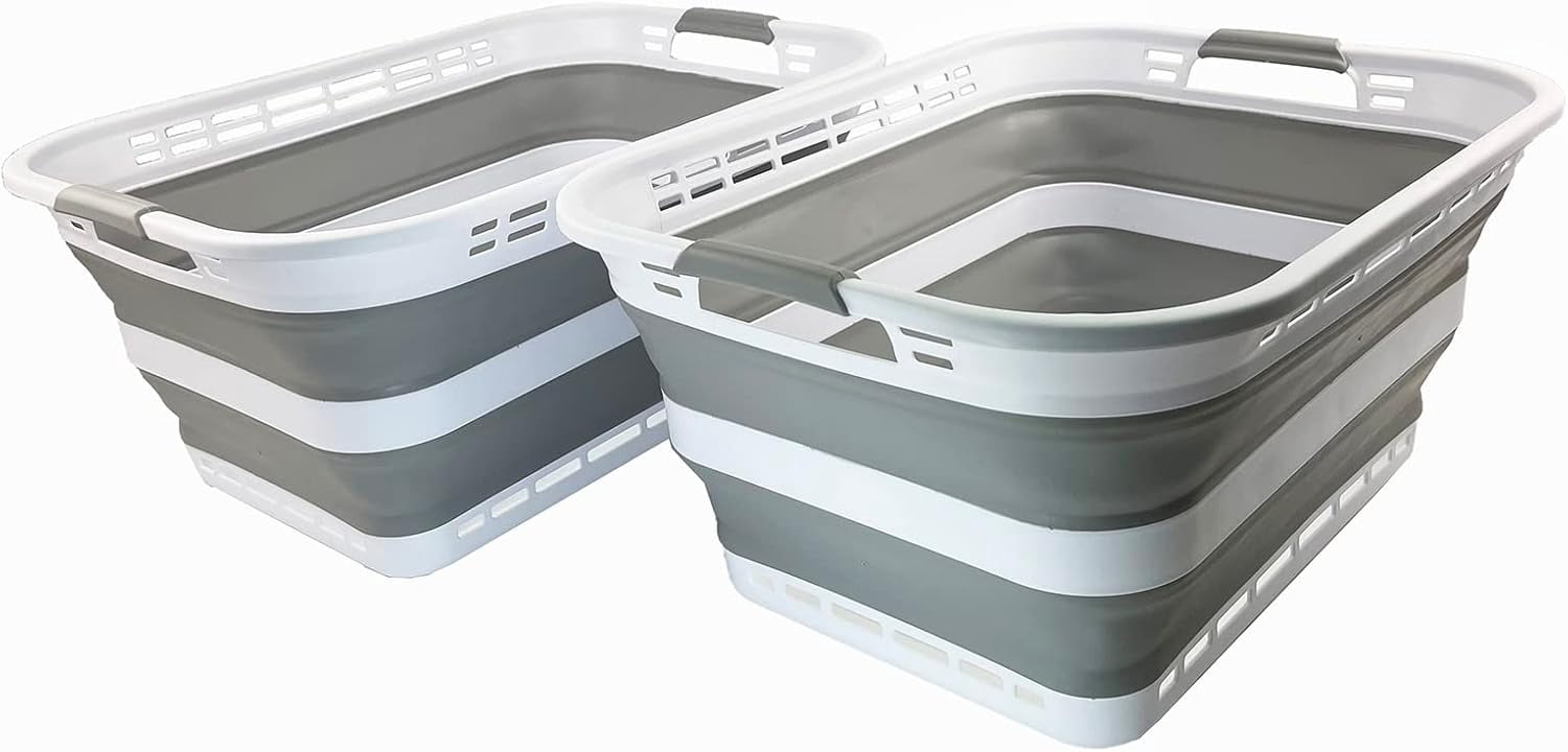 42L (11 Galloons) Collapsible Plastic Laundry Basket - Foldable Pop Up ...