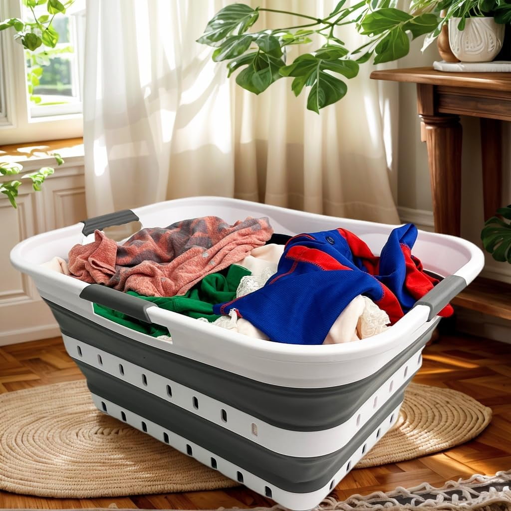 42L (11 gallon) Collapsible Plastic Laundry Basket - Foldable Pop Up ...