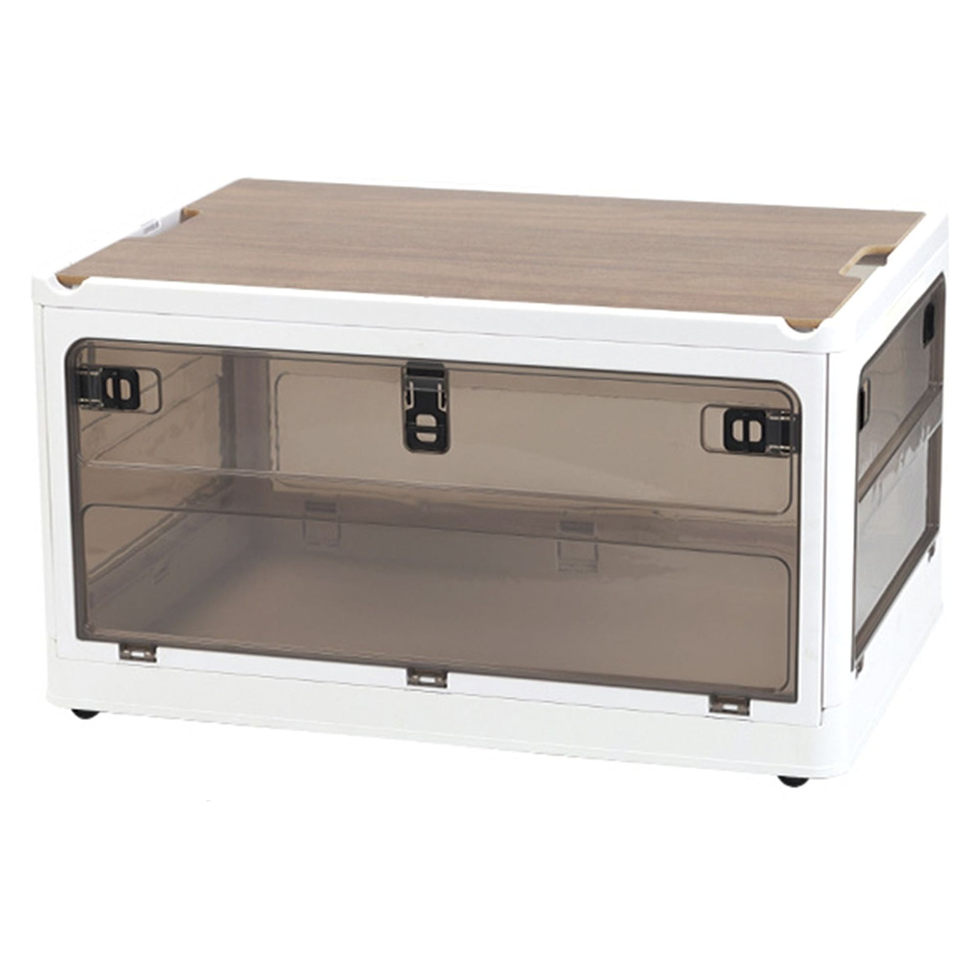 42L Collapsible Storage Container with Wood Lid, Stackable Storage ...