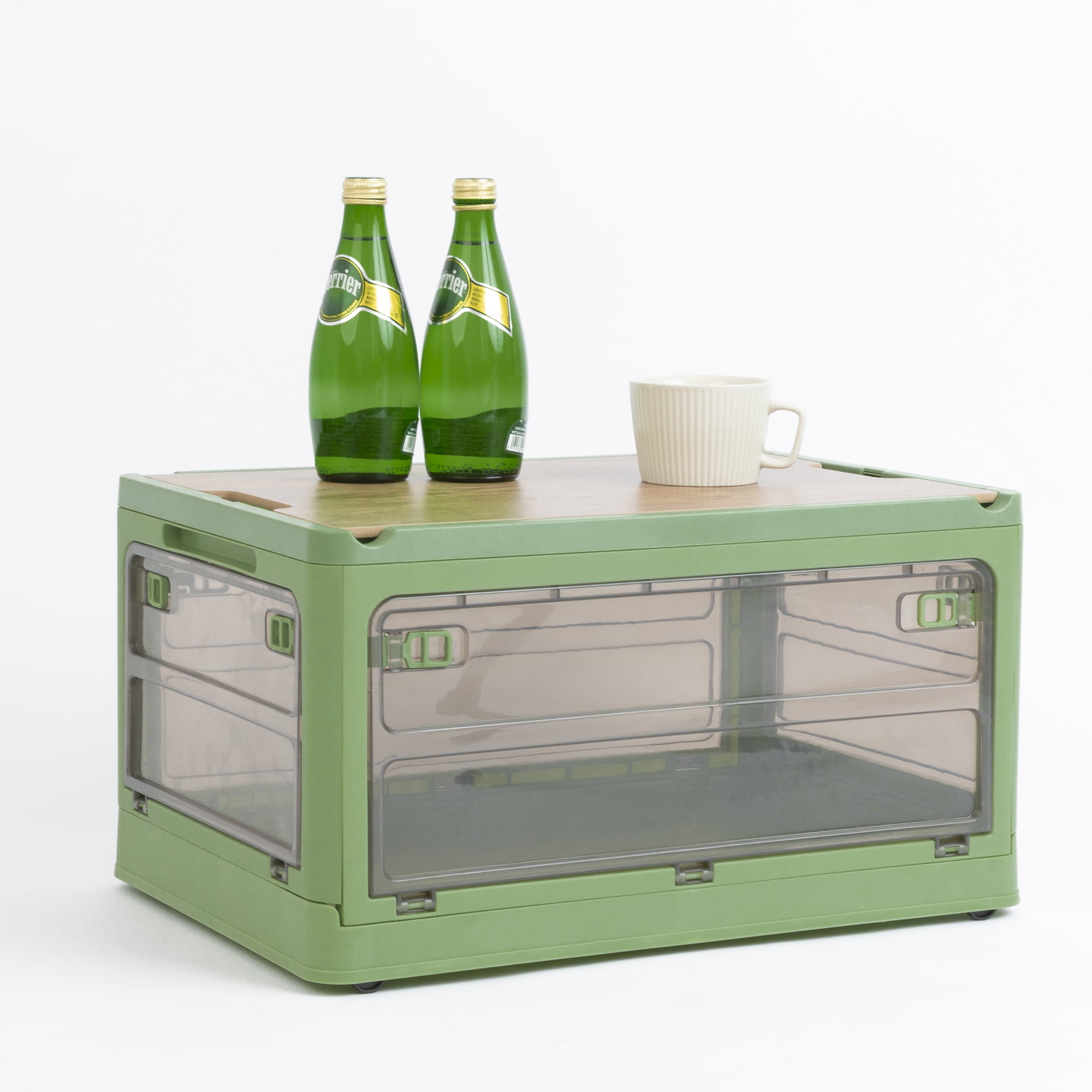 HUFTGOLD 42L Collapsible Storage Container with Wood Lid, Stackable ...