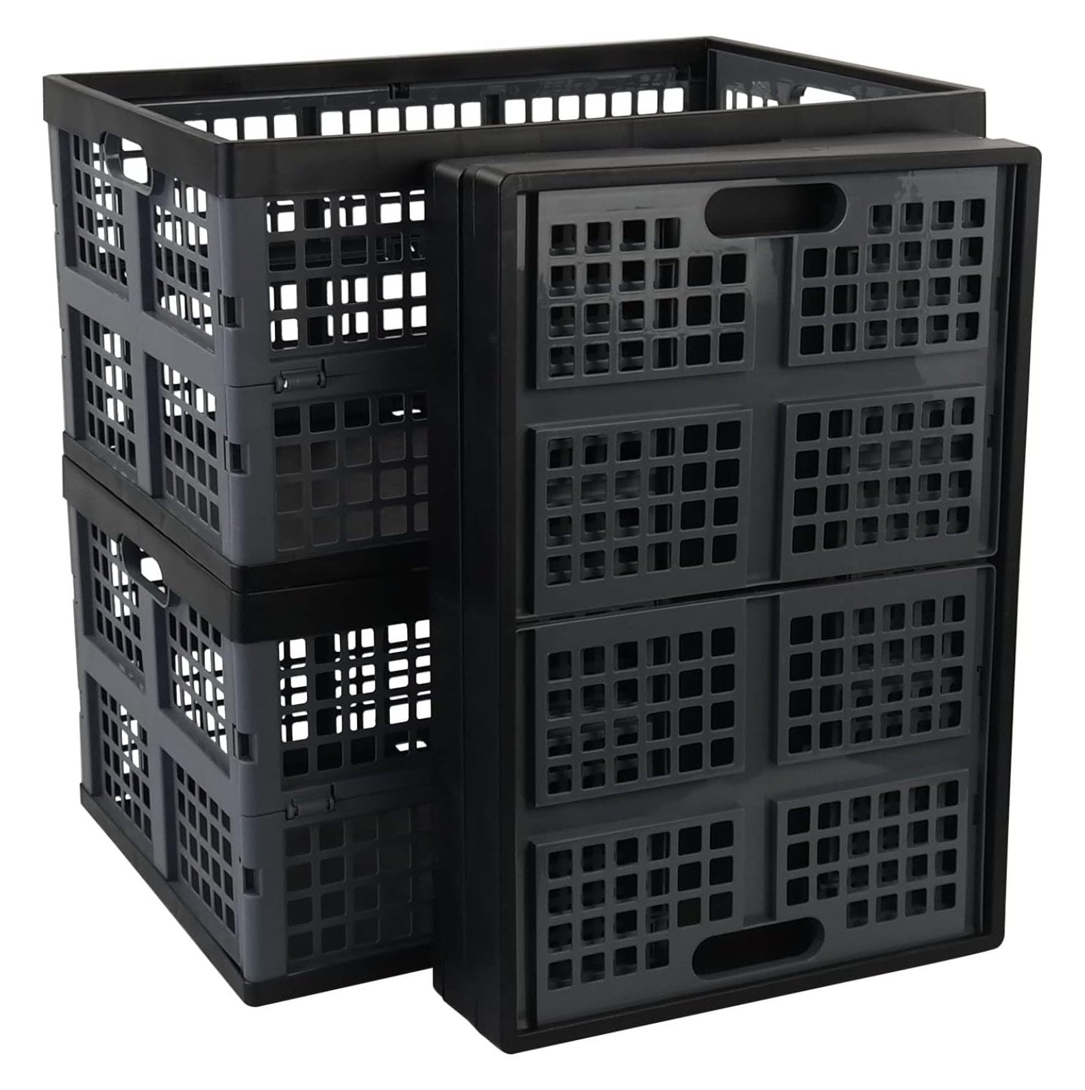 42L Collapsible Storage Crates - 4 Pack Plastic Folding Storage Bins ...