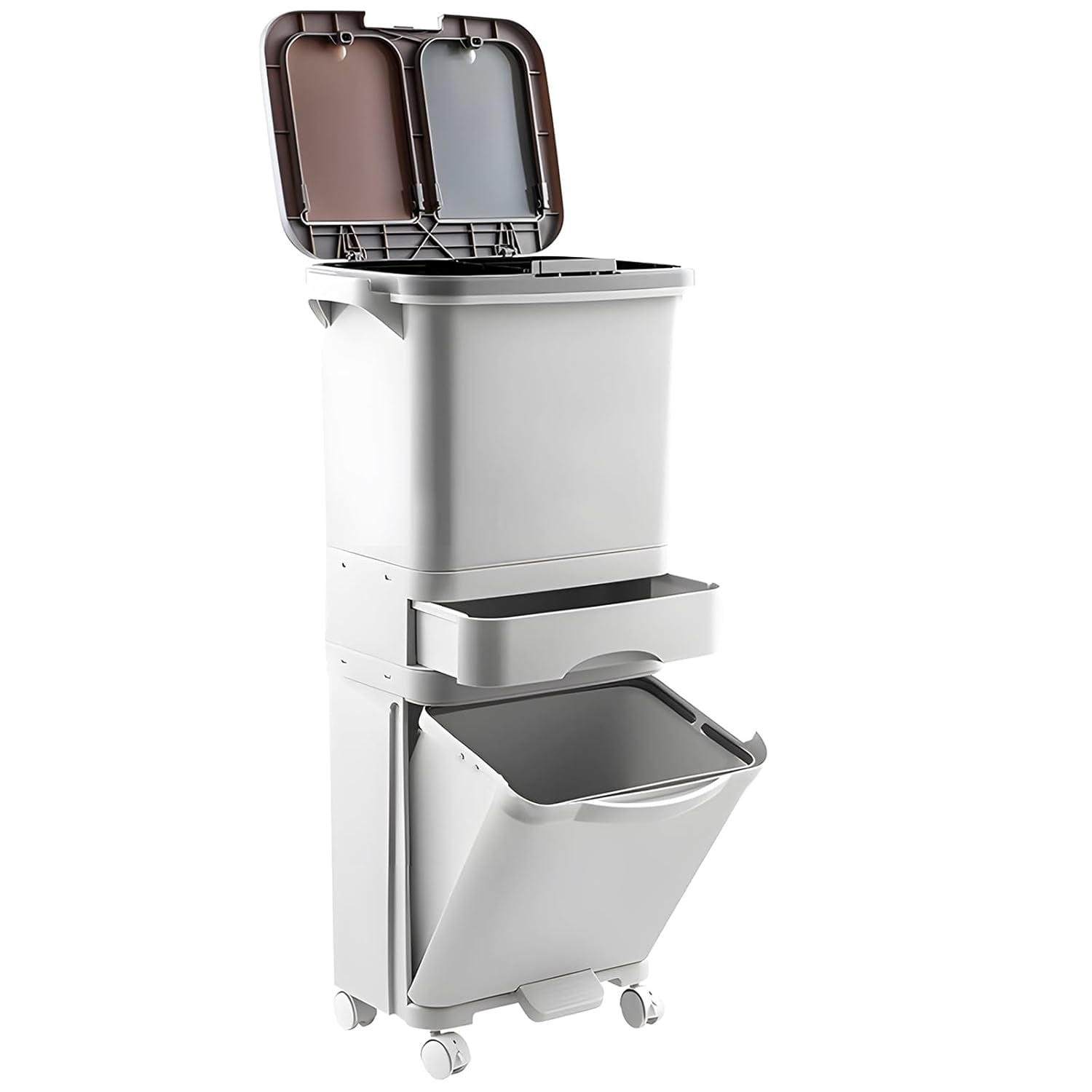 42L Kitchen Trash Can with Lid, Three-Layer Dual Trash and Recycling ...