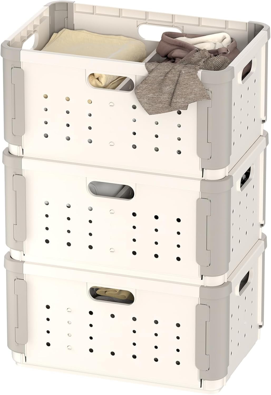 42L Plastic Laundry Basket 3 Section with Divider for Pre-Sorting ...