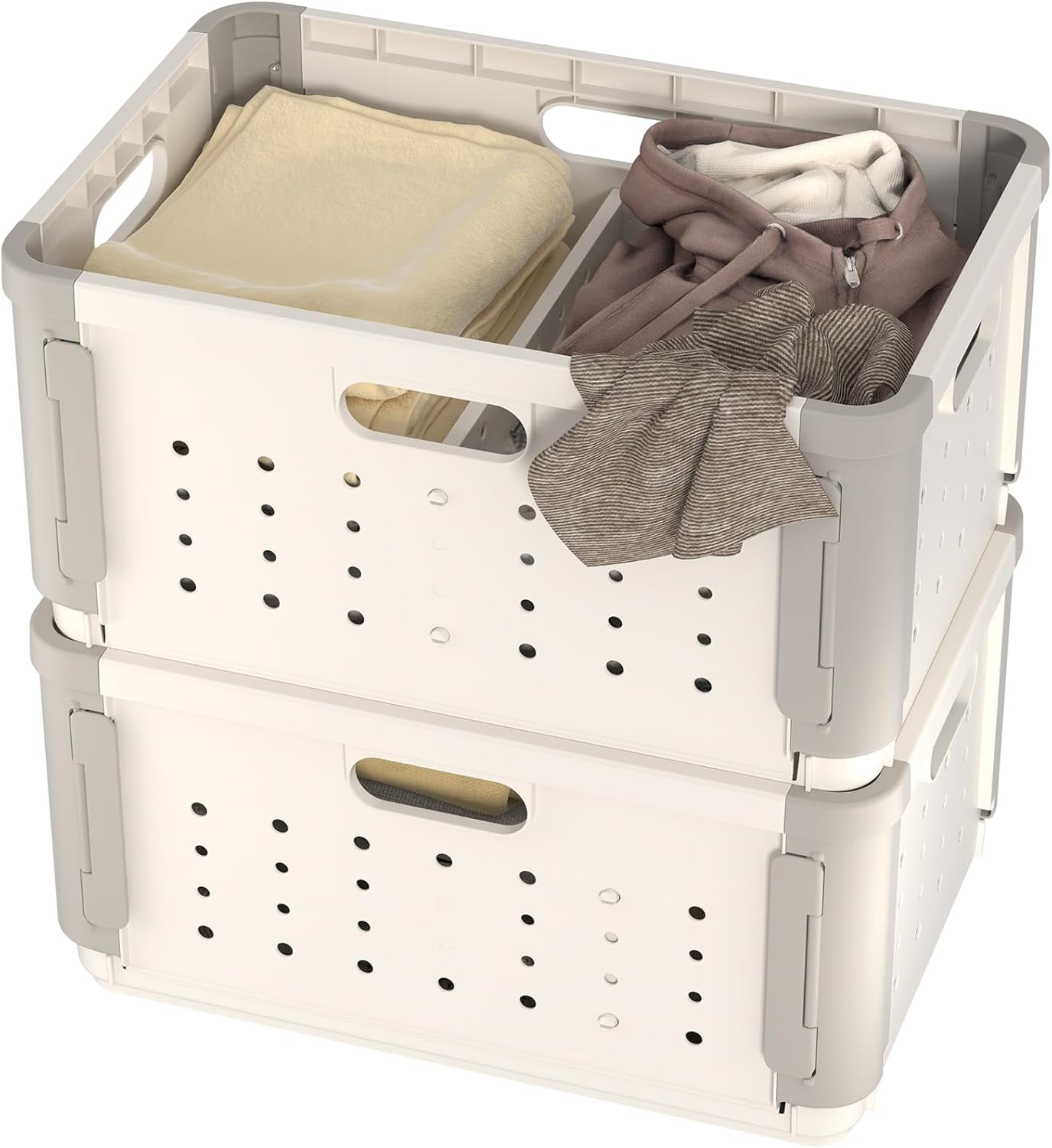 42L Plastic Laundry Hamper 2 Section, Laundry Basket with Divider for ...