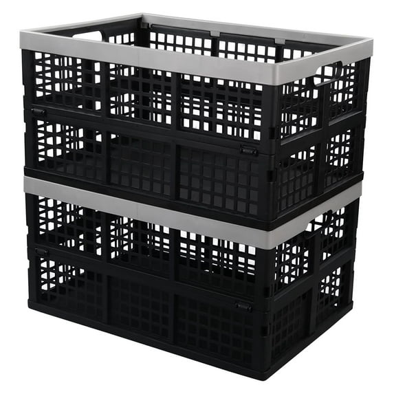 42L Stackable Plastic Folding Crate - 2 Pack, Collapsible Storage ...