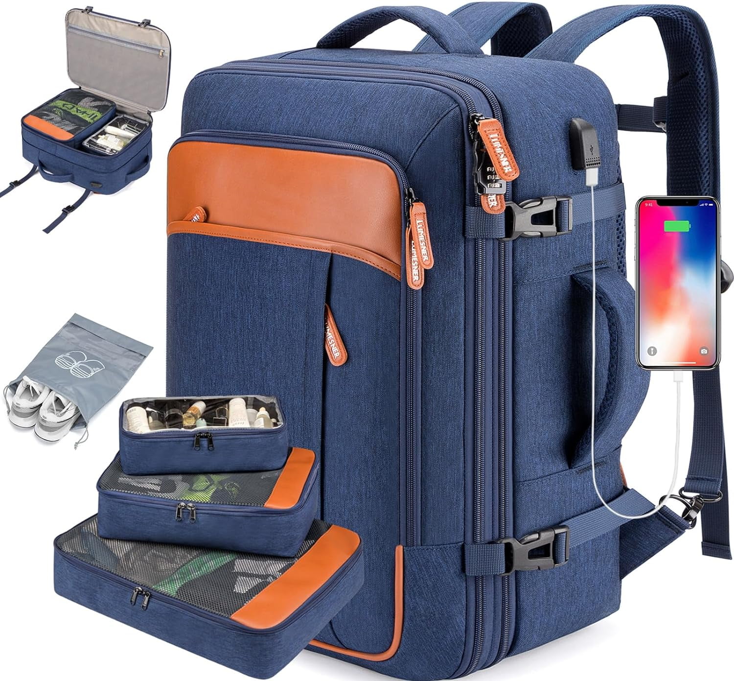 42L Travel Laptop Backpack Anti Theft Backpacks with USB Charging Port ...