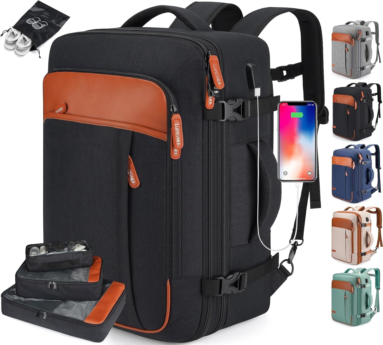 42L Travel Laptop Backpack Anti Theft Backpacks with USB Charging Port ...