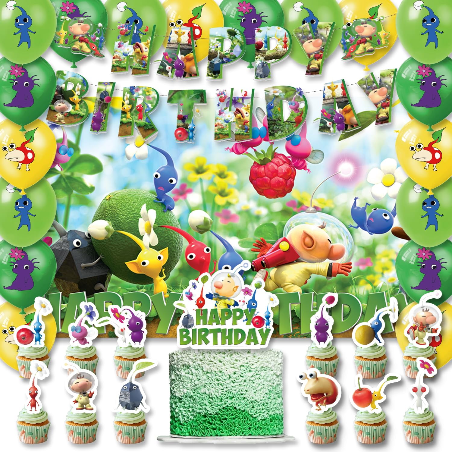 42Pack Pikmin Party Supplies Pack Includes，Banner，Cake AIS1 Topper ...