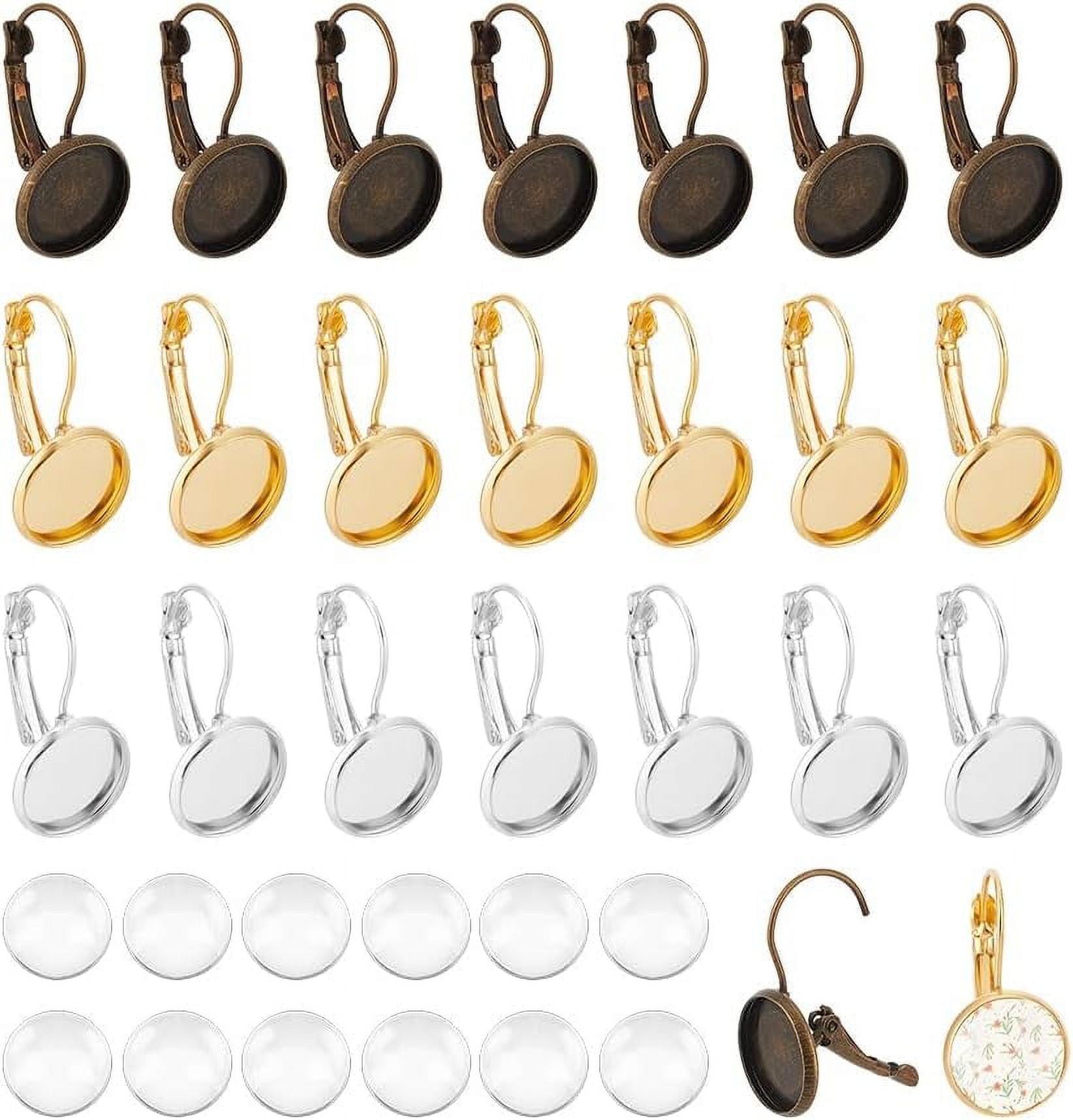 42Pcs 3 Colors Blank Dome Brass Leverback Earring Cabochon Settings ...