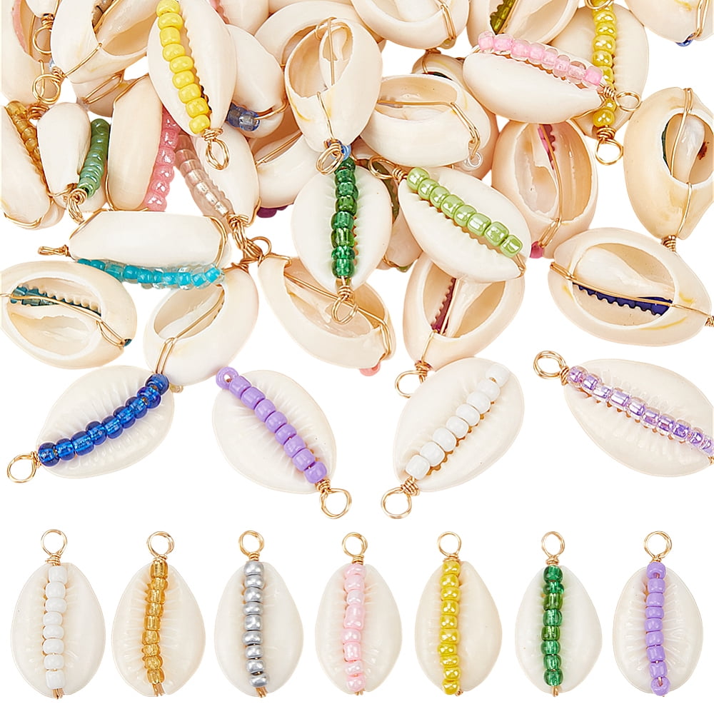 42Pcs 42 Styles Natural Cowrie Shell Pendants Real 18K Gold Plated ...