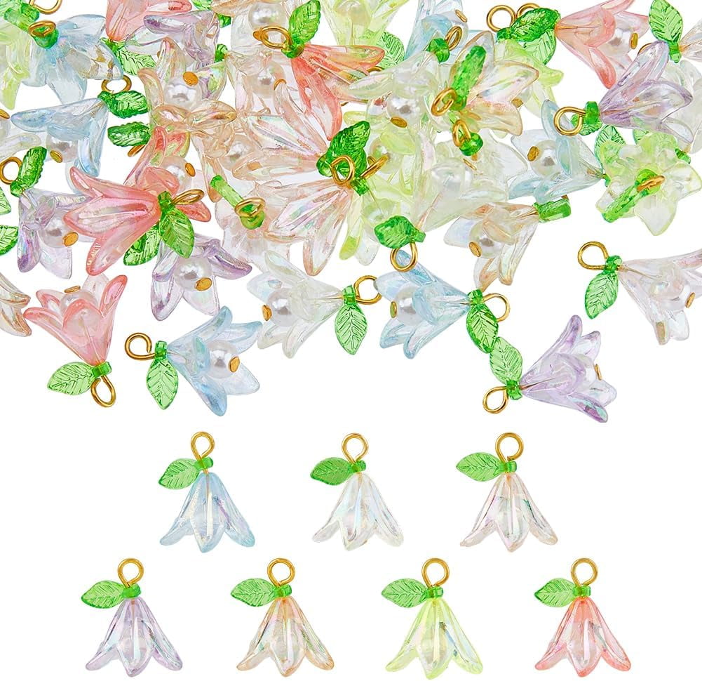 42Pcs 7 Colors Acrylic Flower Charm Bulk Lily Floral Charms Lily of The ...