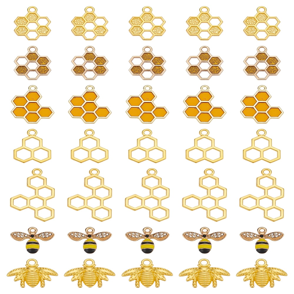 42Pcs 7 Styles Bee Charms Alloy Enamel Honeycomb Bee Rhinestone Bee ...